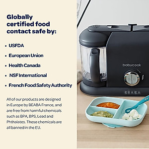 BEABA Babycook Duo 4 in 1 Baby Food Maker, Puree Steamer and Blender for Purees, Grinder with Auto Steam Cooking, Lrg 9.1 Cup Capacity, Makes 54 Servings in 20 Mins, Charcoal