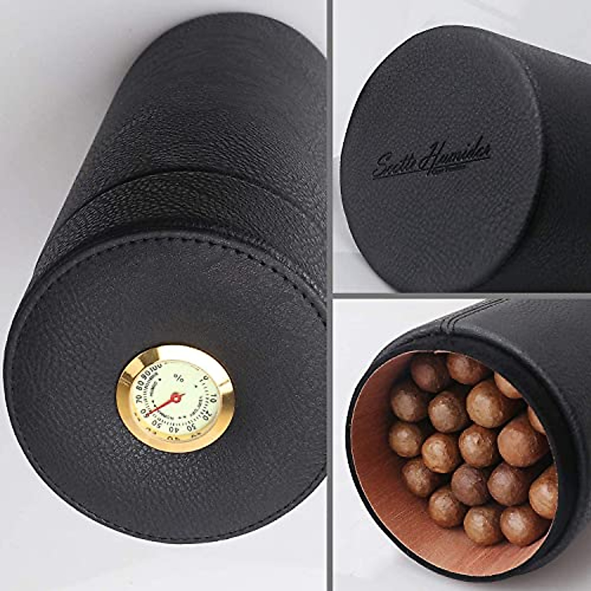 Scotte Cigar humidor case/jar,Leather Cedar Wood Cigar Canister Portable for 12-16 Cigar (Black)