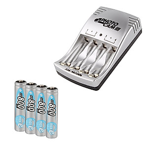 Ansmann PCIII UK Plug Battery Charger for AA/AAA Rechargeable Batteries & 4 x 800mAh AAA Rechargeable Batteries | Charges 2 or 4 Batteries in Pairs