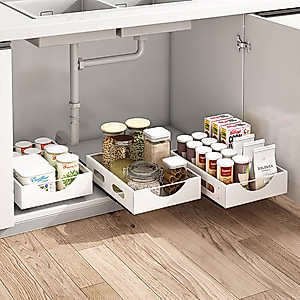 Silintion Under Sink Organizers and Storage-1-Tier Heavy Duty Metal Pull Out Drawers Under Cabinet Organizers Around Plumbing, for Under Kitchen Bathroom Sink Organizers and Storage