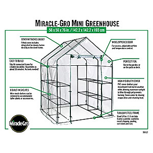 Miracle-Gro 4'8" x 4'8" x 6'5" All-Season Small Walk-in Greenhouse with 8 Wire Shelves for Outdoors, Easy-Access and Durable, Translucent