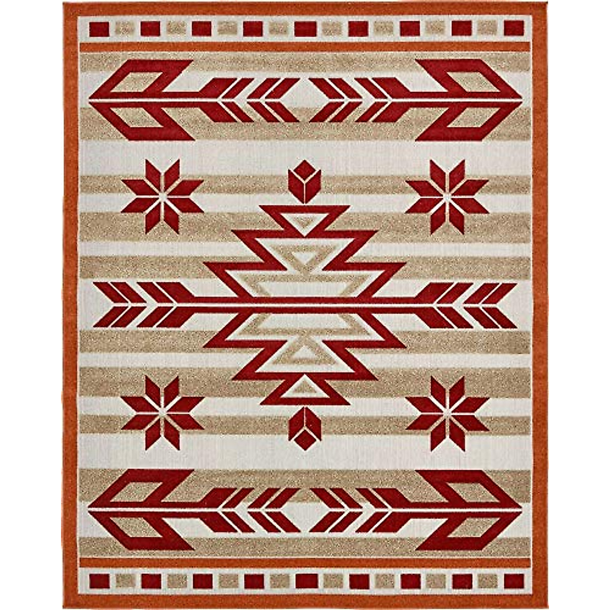 Unique Loom Outdoor Modern Collection Area Rug - Albuquerque (8' x 10' Rectangle, Burgundy/ Beige)
