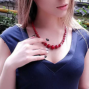 Jane Stone Fashion Elegant Multi-size Coral Red Beaded Funky Necklace Statement Bib Jewelry For Mummy(Fn1270-Red)