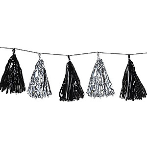 Beistle Metallic Tassel Garland New Year's Eve Decorations, Graduation Party Supplies, Awards Night Banner, 9.75" x 8', Black/Silver