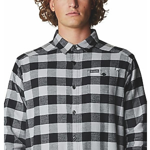 Columbia Men's Cornell Woods Flannel Long Sleeve Shirt, Grey Buffalo Check, Large