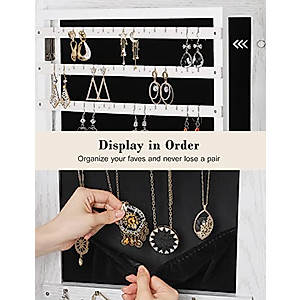 Nicetree 360° Swivel Jewelry Cabinet with Lights, Touch Screen Vanity Mirror, Rotatable Full Length Mirror with Jewelry Storage, Standing Jewelry Armoire Organizer, Foldable Makeup Shelf, White