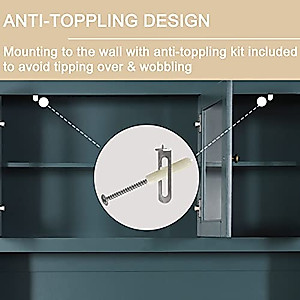 VEIKOU Pantry Buffet with Hutch,71" Kitchen Pantry Cabinets, Freestanding Storage Cabinet with Adjustable Shelves & Glass Doors, Tall Cupboard Pantry Cabinets with Coffee Countertop, Dark Teal