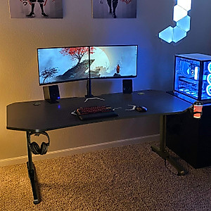 AuAg Gaming Desk 63 inch Larger Battlestation PC Computer Desk Home Office Desk Gaming Table Gamer Workstation with Full-Sized Desk Mat & Cup Holder & Headphone Hook & Powerful Cabling Management