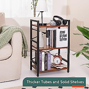 Yoobure Bookshelf Small Book Shelf, Solid Industrial 3 Tier Shelf Bookcase, Short Book Case for Bedroom, Living Room, Office Home, Small Spaces, Easy Assembly Berry Brown