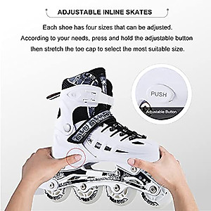 CLEBAO 4 Size Adjustable Inline Skates for Kids and Adults Flash Men and Women Inline Roller Skates Beginners Boys and Girls Blades Pu Mesh White