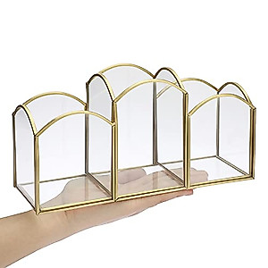 ELLDOO 3 Slots Glass Makeup Brush Holder Organizer for Vanity Dresser, Semicircle Rim Design, Pen Cup Holder Pencil Holder for Office Desk