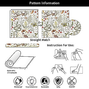 BEETAL Colorful Animal Forest Squirrel Owl Mushroom Leaf Peel and Stick Wallpaper Beige Easy Peel Off Self Adhesive Removable Stick on Wall Paper for Kitchen Renter Friendly