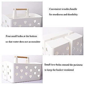 Anyoifax Portable Shower Caddy Plastic Basket with Wood Handle Divided Shower Tote Storage Organizer with Compartments for Bathroom, College Dorm, Kitchen, Bedroom - White