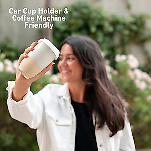 NOVA CERAMICS Travel Mugs - Reusable Coffee Cup – Cute Coffee Mugs Travel Coffee Tumbler – Microwave & Dishwasher Safe To Go Coffee Mug- Gifts For Women Men Him Her – 12oz - Dune