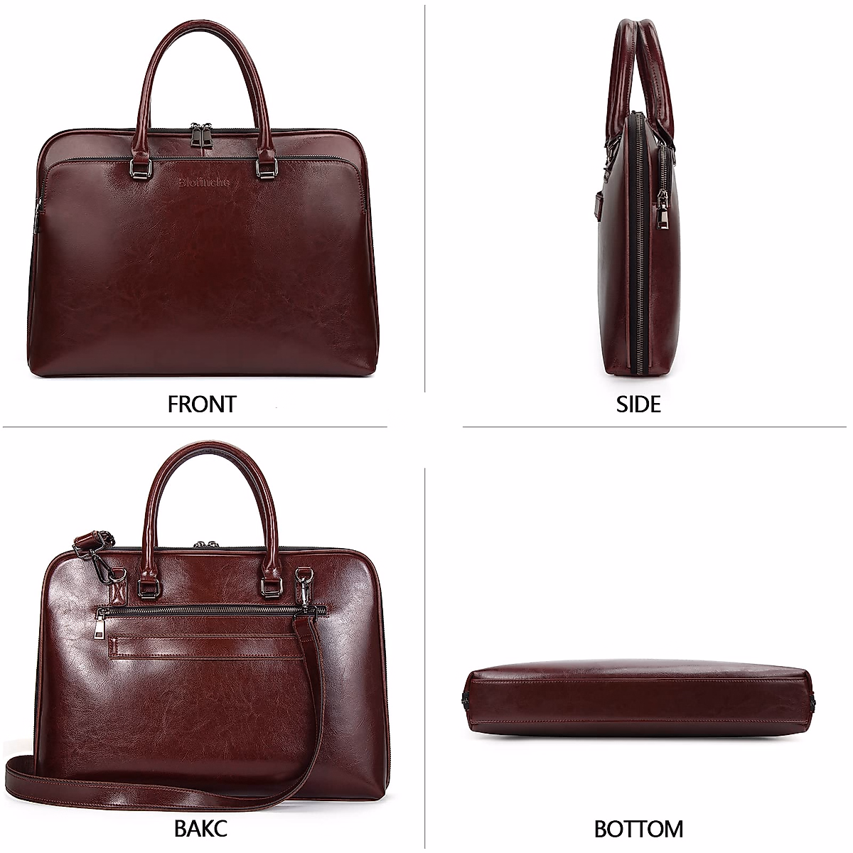 Blofinche Genuine Leather laptop Briefcase: Messenger shoulder bag 15 16 inch men macbook case women work satchel designer handbag