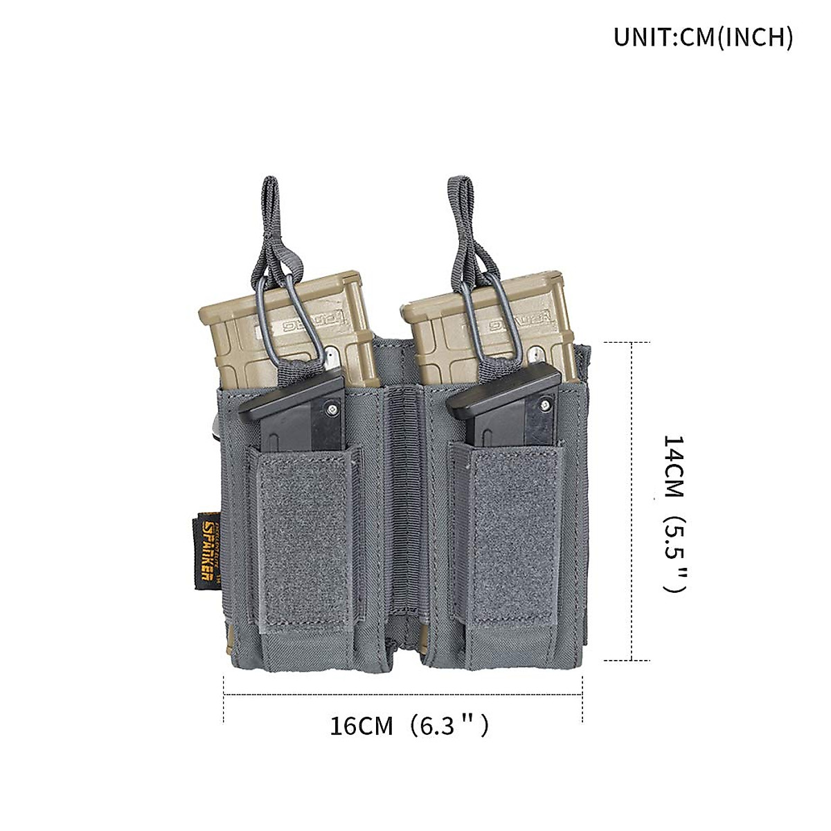 EXCELLENT ELITE SPANKER Open-Top Single/Double/Triple Molle Mag Pouch for M4 M14 M16 AK AR Elastic Rifle Magazines for Pistol Mag Pouch(Grey)