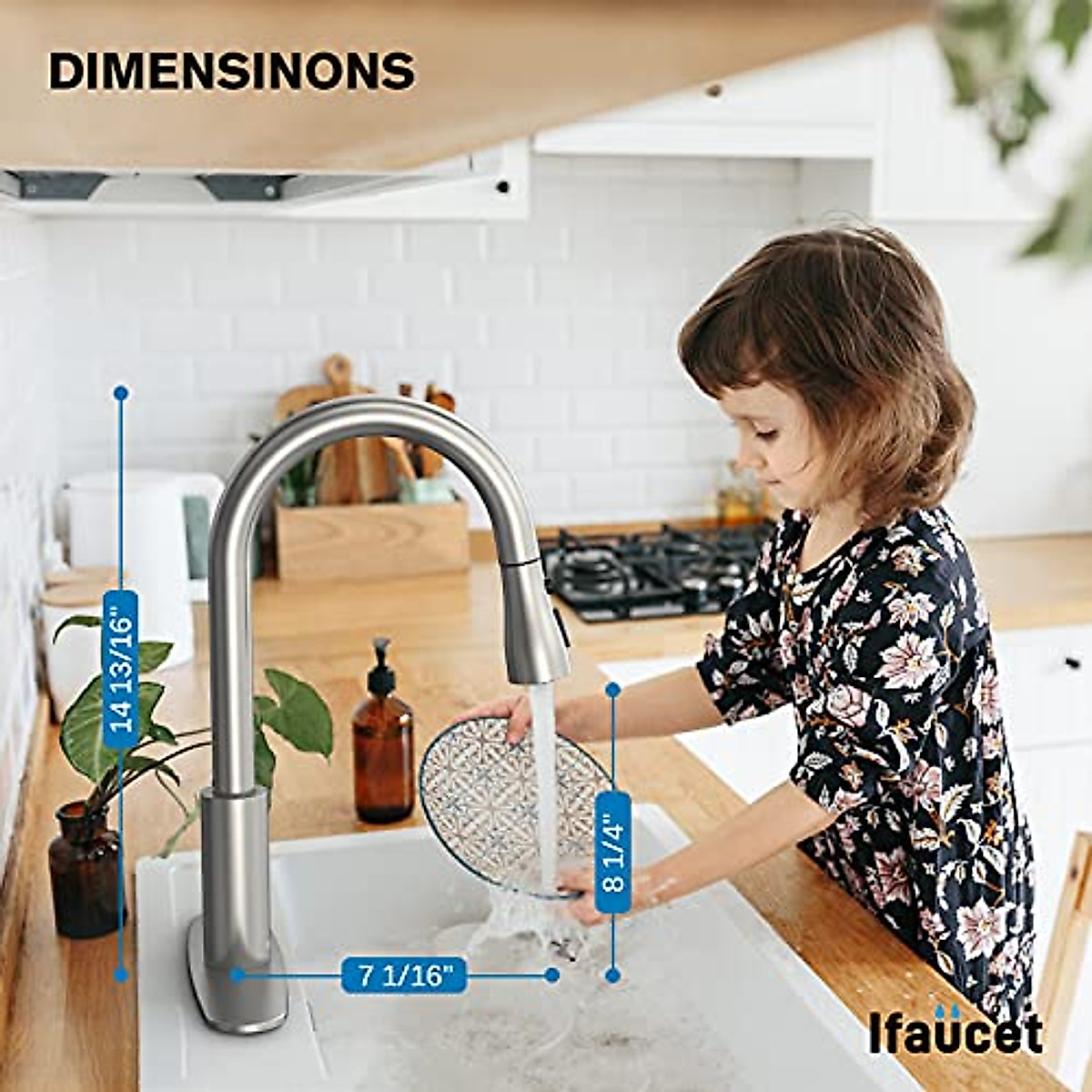 Kitchen Faucets, Kitchen Faucet with Pull Down Sprayer, High Arc Single Handle Kitchen Sink Faucet with Water Lines, Brushed Nickel Kitchen Faucet with Sprayer, RV Kitchen Sink faucets