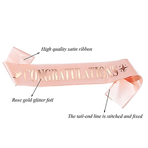 Congratulations Sash for Girl Women,Rose Gold Satin Gold Foil Glitter Sash,Birthday,Wedding, Retirement,Graduation,Job,Promotion Celebration,Award Ceremony,Baby Shower Party Sign Decorations Gifts