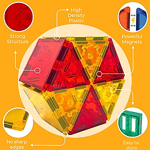 Tytan Tiles Glow in The Dark 60-Piece Magnetic Tiles Building Set, Diverse Multi-Color Shapes, STEM Toy, Cars, Creative Play, Storage Bag & UV Keychain Flashlight for Drawing on Tiles, Ages 3 and Up