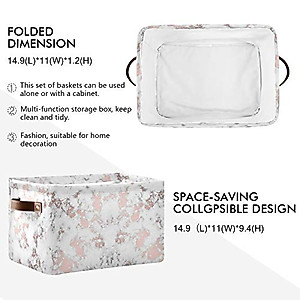Mazeann Rose Gold Marble Storage Basket Bin Collapsible Foldable for Clothes Toys Storage Cabinets Waterproof Storage Box 15 x 11 x 9.5 inches, 2PCS