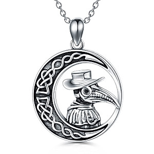 SIMONLY Plague Doctor Necklace 925 Sterling Silver Steampunk Pendant Necklace Plague Halloween Gifts for Women Men
