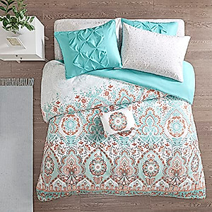 Intelligent Design Complete Bed In A Bag Casual Boho Comforter with Sheet Set Decorative Pillow, All Season Bedding Set, Queen, Vinnie Aqua 8 Piece