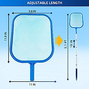 Pool Skimmer Net Pool Leaf Rake with Durable Deep Bag, Detachable Aluminum Frame, Pond Cleaning Scoop for Inground and Above Ground Swimming Pools Hot Tubs Spa (Large, Blue (with Pole))
