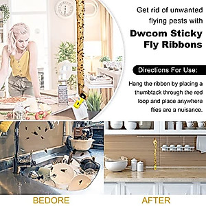 Dwcom 20PCS Sticky Fly Strips, Fly Paper Roll Hanging, Fly Tape Trap Ribbon, Gnat Mosquito Catcher Killer Indoor&Outdoor