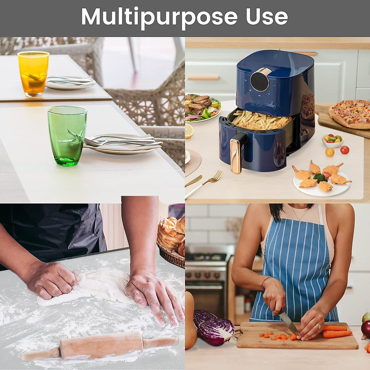 Jitner 2 Pack Silicone Mats for Kitchen Counter, Non-slip Waterproof Countertop Protector Mat, Heat Resistant and Thicker Silicone Mat for Baking and Cooking, 23.6 x 15.7 Inches x 1mm (Transparent)