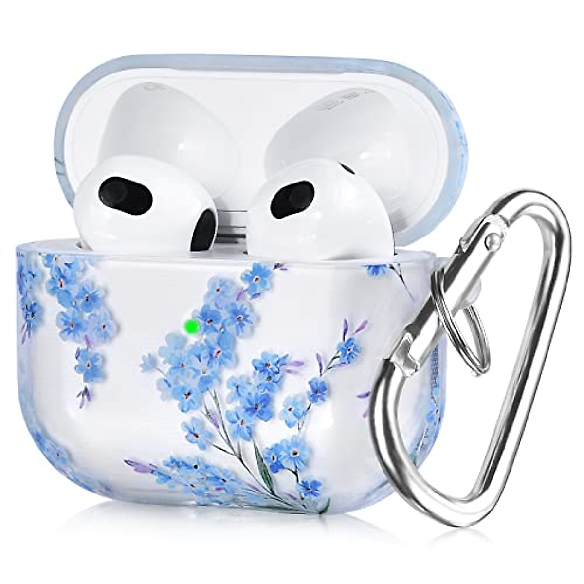 Airpods 3 Case Cover, QINGQING Compatible with Protective Clear Floral Case Cover with Keychain Airpods 3rd Generation Charging Case (2021 Released), Shockproof and Skin-Friendly, Front LED Visible