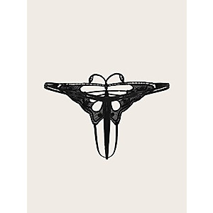 Floerns Women's Butterfly Embroidered Pearl G-String Y-Back Thong Panties Black M