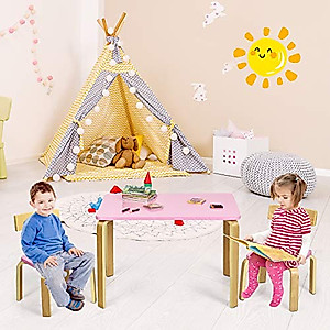 Costzon Kids Table and Chair Set, Wood Table and Chairs for Toddlers Reading, Arts, Crafts, Homework, Snack Time, 3 Piece Furniture for Playroom Home School Classroom, Childrens Table and Chair, Pink