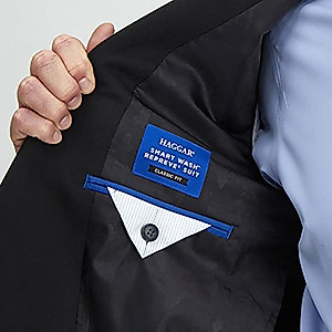 Haggar Men's Smart Wash Premium Stretch Classic Fit Solid Suit Separates-Pants, Black-Jacket, 44 Regular