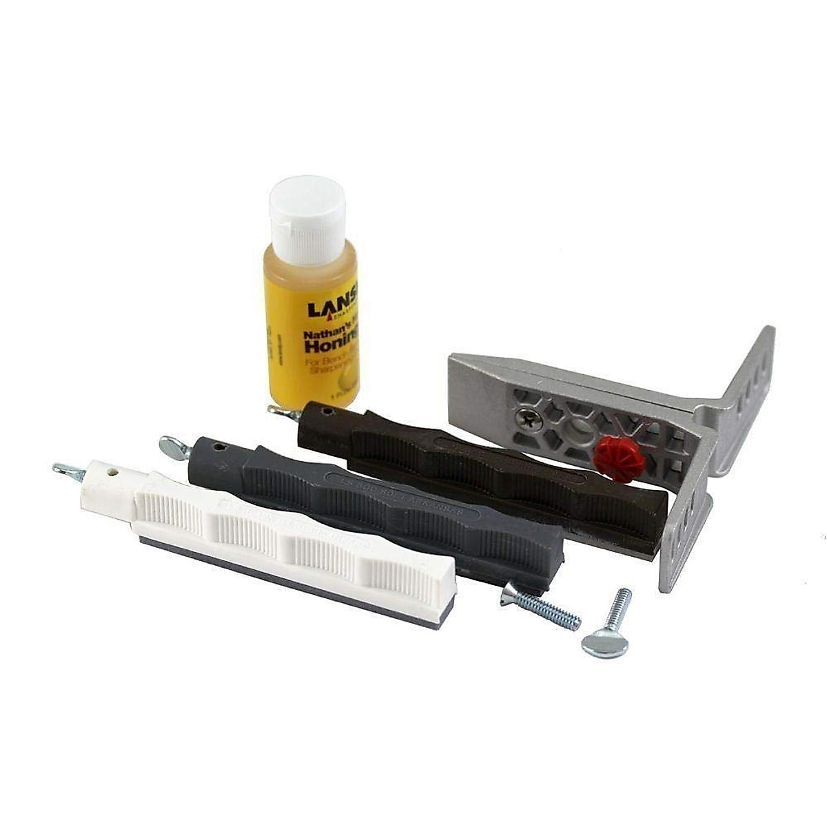 Lansky Natural Arkansas Sharpening System: Natural 3-Stone Arkansas Knife Sharpening Kit with Honing Oil- LKNAT