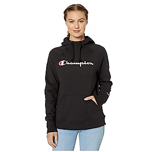 Champion womens Classic Script Logo, Powerblend Fleece Hoodie Hooded Sweatshirt, Black-y08113, Medium US
