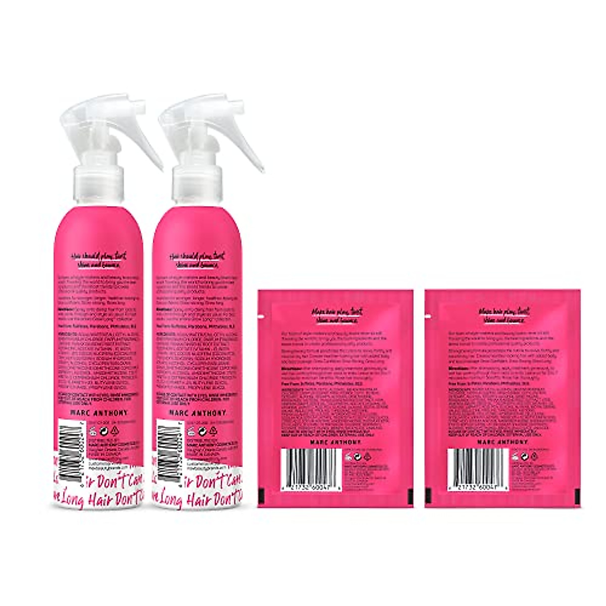 Marc Anthony Grow Long Hair Treatment Bundle - 2 Leave In Conditioner Sprays & 2 Travel Hair Mask, Red Tea Scent, Paraben-Phthalate-Sulfate-Free, Anti-Frizz & Nourishing Formula For Dry & Damaged Hair