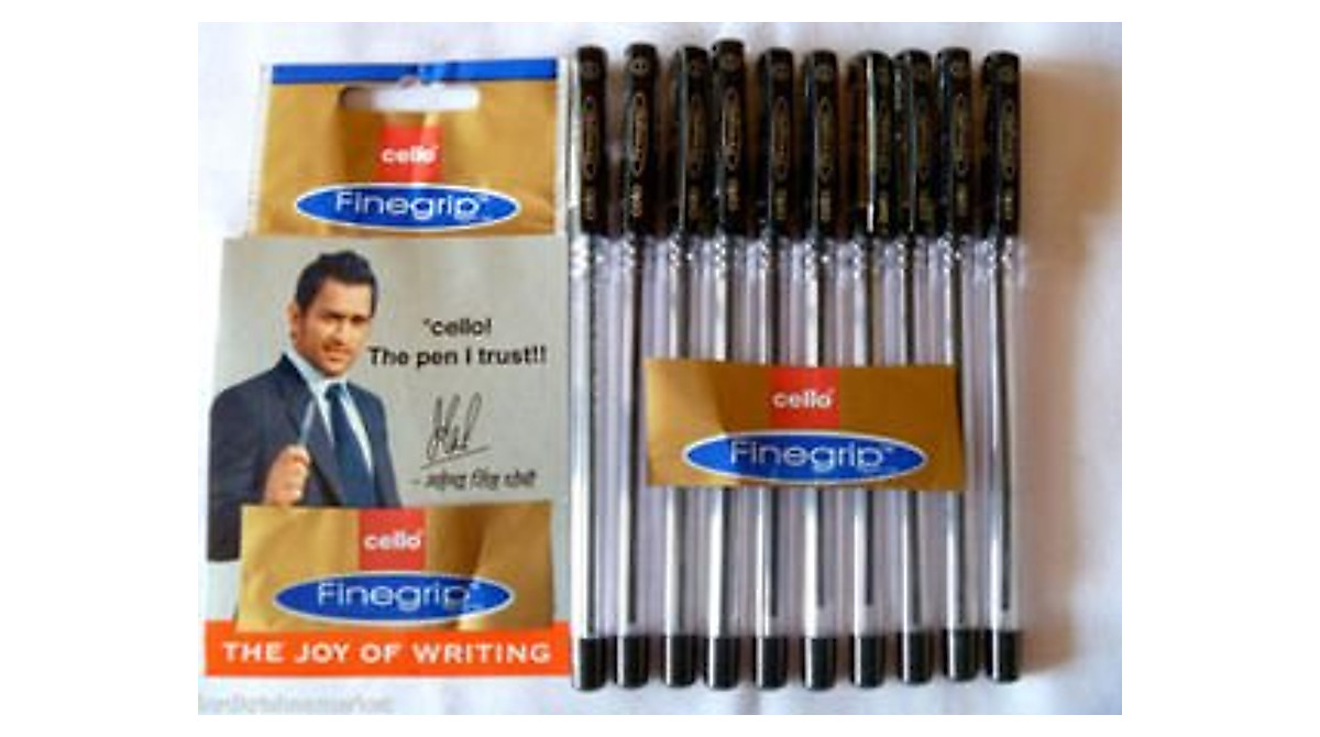 Cello Fine Grip Ballpoint Pen Pack of 10 Black Ink Writing Pen