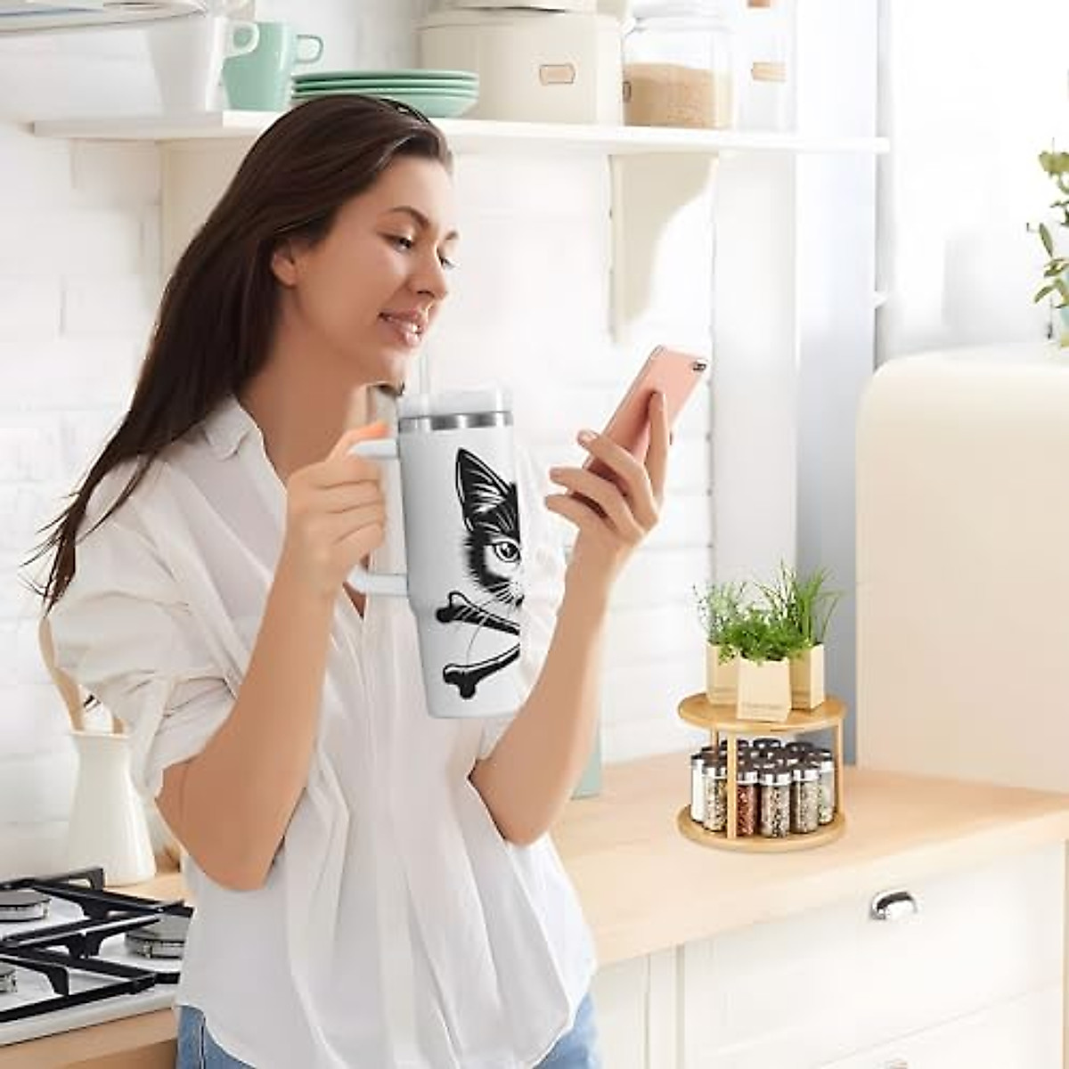 ODAWA Cat Skull Travel Tumbler 30 Oz Water Cup with Straw and Lid