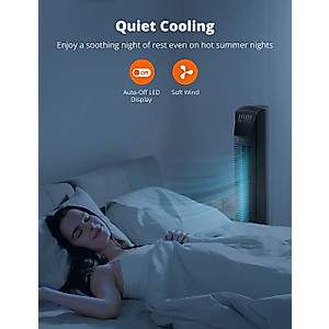 Tower Fan, 65°Oscillating Cooling Fan Powerful Floor Fan with Remote, LED Display, 9 Modes, Easy Clean, Up to 12H Timer, Bladeless Standing Fan Portable for the Whole Room Home Office