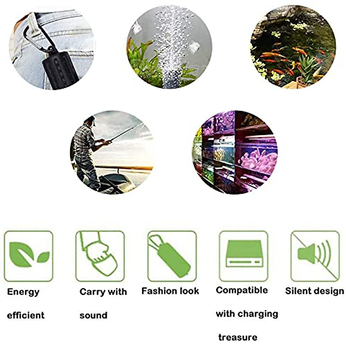 USB Fish Oxygen Air Pump Aquarium Ultra Quiet Oxygen Pump for Fish Tank with Hanging Buckle and Check Valve - Black…