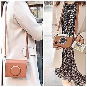 MUZIRI KINOKOO Instax Mini EVO Case for Fujifilm Instax Mini EVO/Polaroid Mini EVO Camera with Adjustable Shoulder Strap in Brown Lychee Texture Horizonal Style