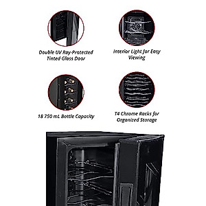 Koblenz 18-Bottle Free Standing Single Zone Fridge and Chiller Wine Cooler, Black