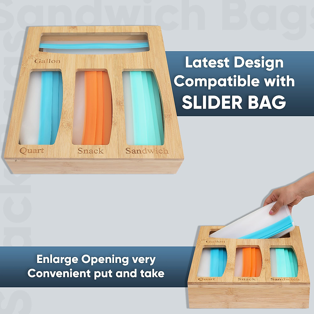Bag Storage Organizer for Drawer, Food Storage Bags Organizer Baggie Organizer Holders Dispenser for Kitchen Drawer, Suitable for Gallon, Sandwich & Snack Bags