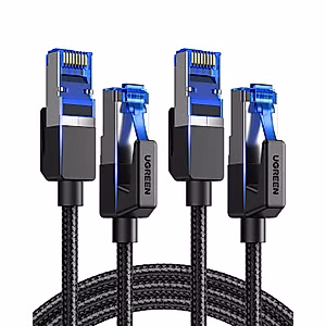 UGREEN Cat 8 Ethernet Cable, 2 Pack Ethernet Cable with 40Gbps 2000Mhz High Speed, 26AWG Braided, Shielded Heavy Duty Internet Cable Compatible for Gaming PC PS5 PS4 PS6 Xbox Modem Router, 6FT