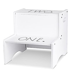 Kids 2-Step Wood Step Stool White Two Step Children's Stool with Handles Dual Height Wooden Toddler Step Stool for Kids Mini Wooden Stepping Stand for Room Kitchen