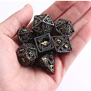 hong hui Pure Copper Hollow Metal Dice Set DND Polyhedral D&D Dragon Dice for Dungeons and Dragons Pathfinder Shadowrun Role Playing Games dice RPG Black Gold