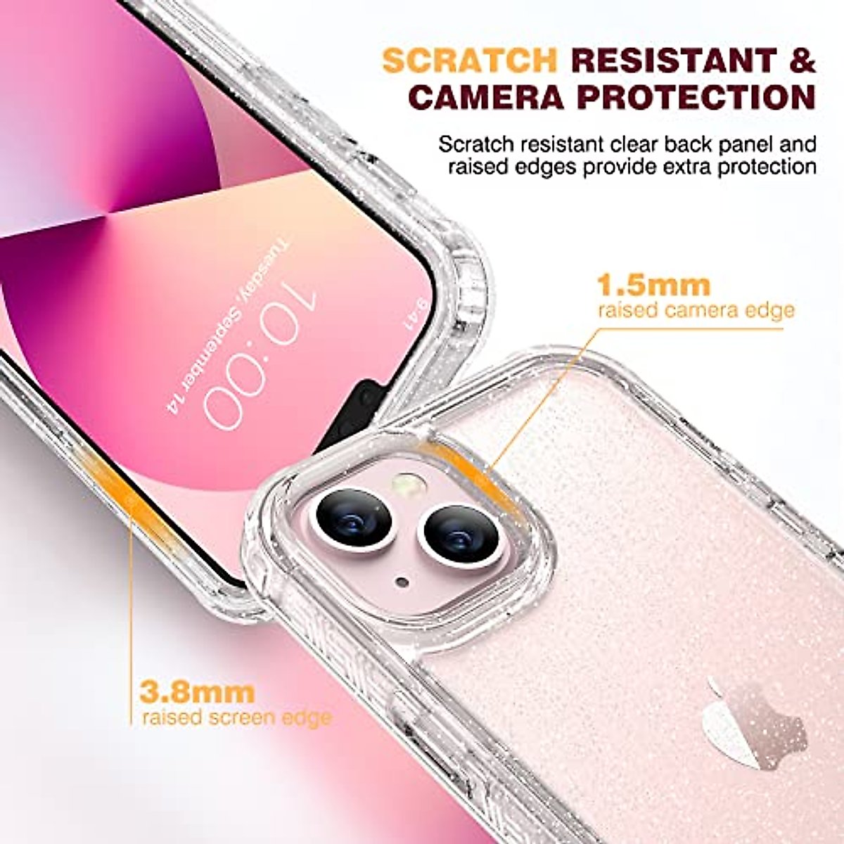 Diaclara Designed for iPhone 13 Case, Full Body Rugged Case with Built-in Touch Sensitive Anti-Scratch Screen Protector, Soft TPU Bumper Case for iPhone 13 6.1" (Clear Glitter)