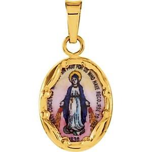 Bonyak Jewelry 14k Yellow Gold 13x10 mm Miraculous Hand-Painted Porcelain Medal