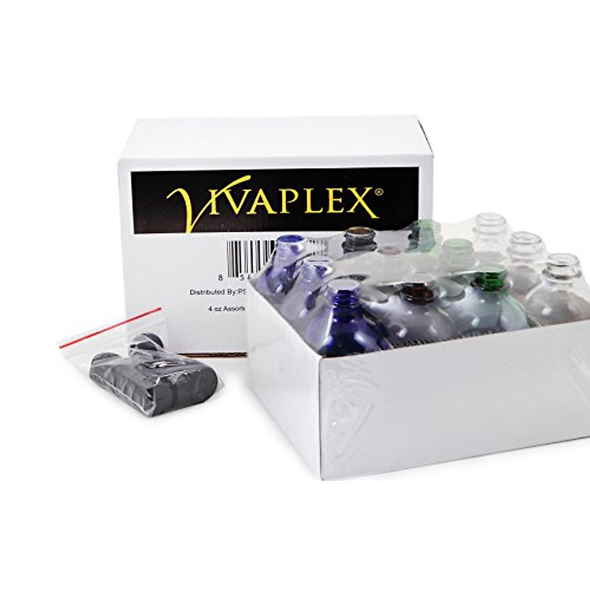 Vivaplex, 12, Assorted Colors, 4 oz Glass Bottles, with Lids