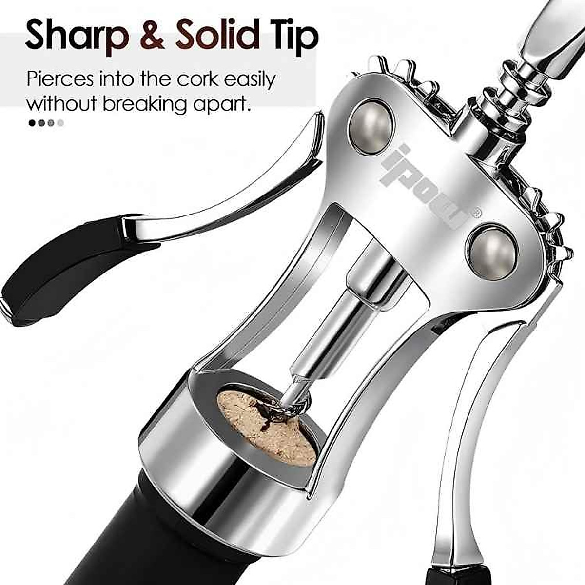 IPOW Wine Opener, Zinc Alloy Wine Bottle Opener, Wing Corkscrew Heavy Duty, Manual Multifunctional Cork Screw for Waiter, Silver